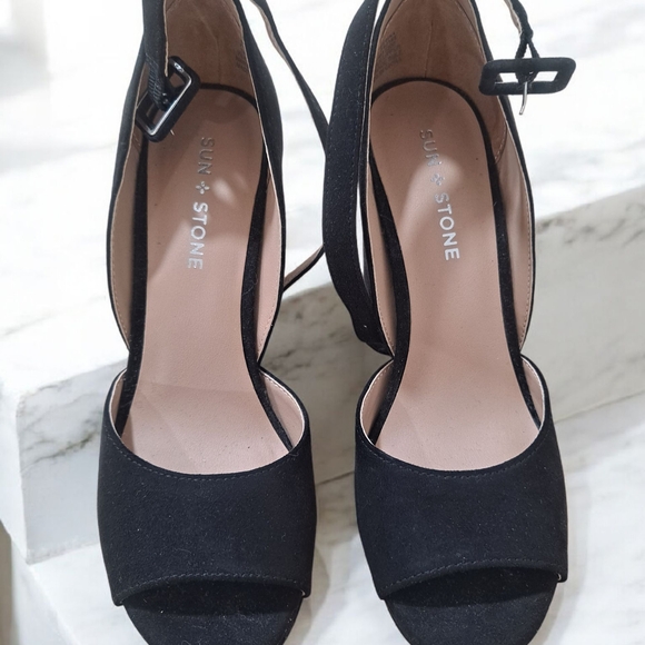 Sun + Stone | Shoes | Sun Stone Black Opentoe Heels | Poshmark